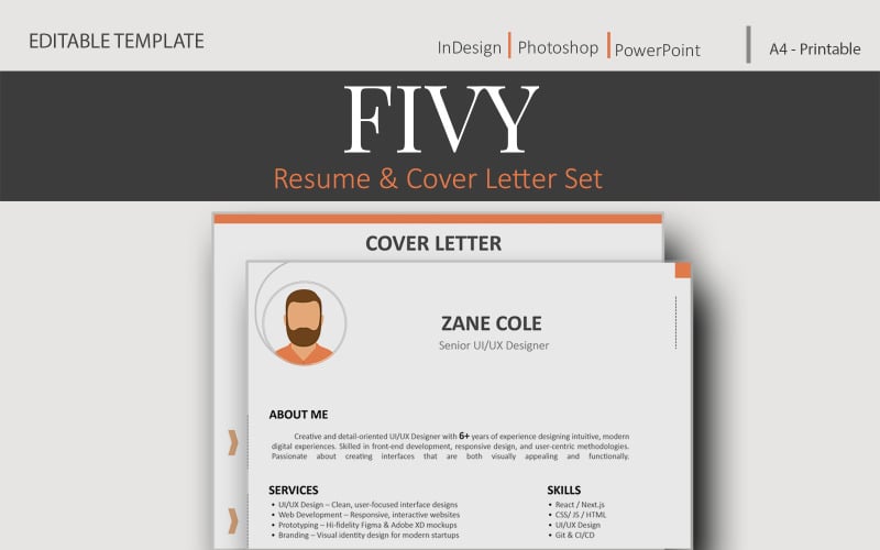FIVY – Modern Resume & Cover Letter Template for Photoshop, InDesign ...