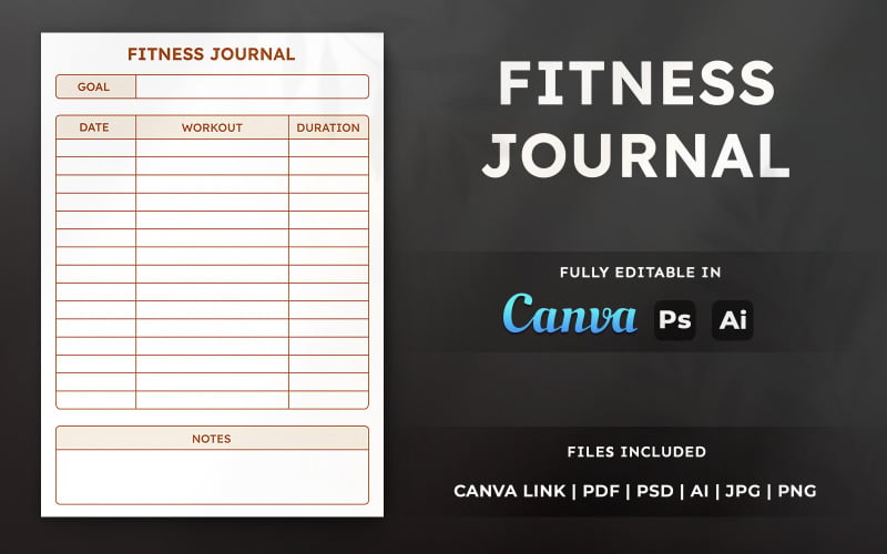 Fitness Journal Template – Editable Planner Page | Printable Journal ...