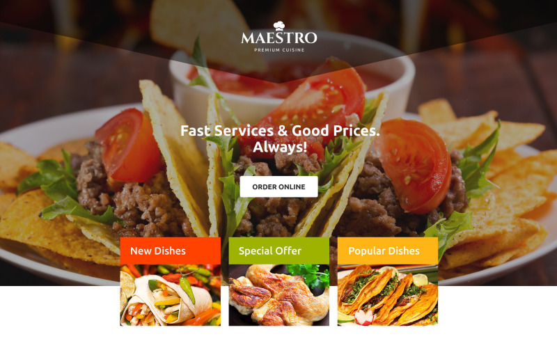 Cafe and Restaurant Responsive Landing Page Template #54662