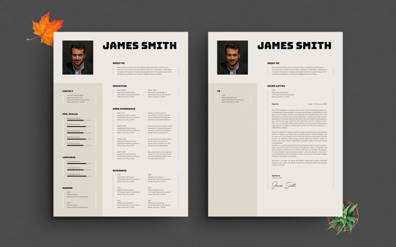 Modern CV Resume and Cover Letter Template Professional Minimalist ...