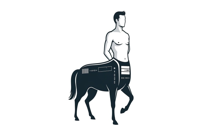Cyborg centaur hybrid figure with human torso and robotic horse body ...