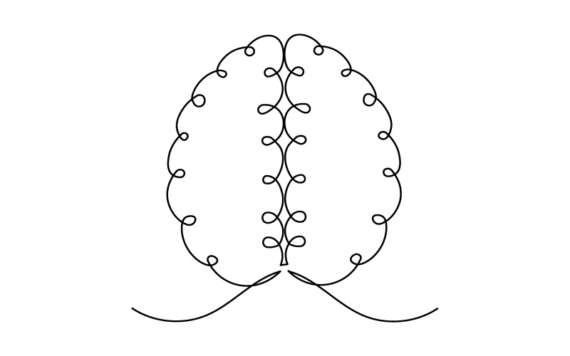 Simple human brain outline in continuous line art with artistic curved ...