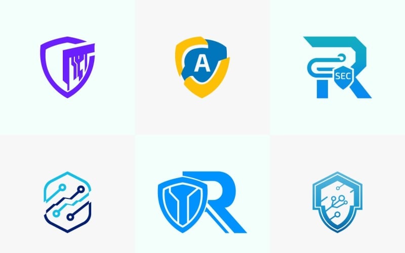 Cyber security and tech shield logo icon bundle premium vector template