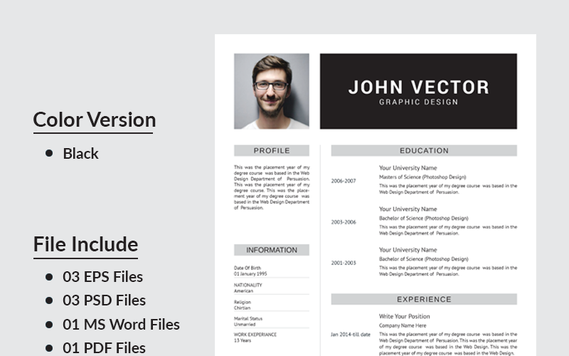 Plantilla de CV de JOHN RASEL #69399 - TemplateMonster