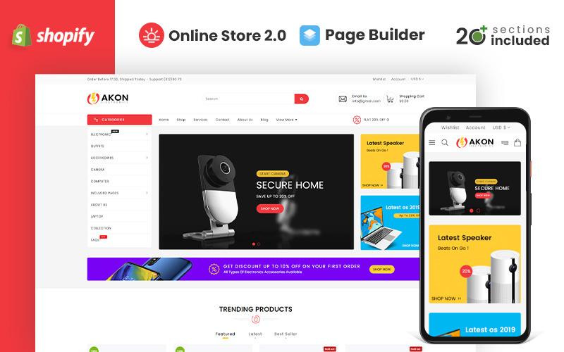 Akon Electronics Shopify Theme #78828 - TemplateMonster