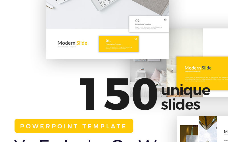 Žlutá moderní prezentace PowerPoint šablona - TemplateMonster
