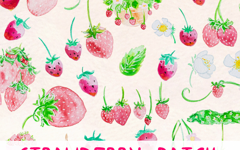52 Cute Strawberry Patch - Illustration - TemplateMonster