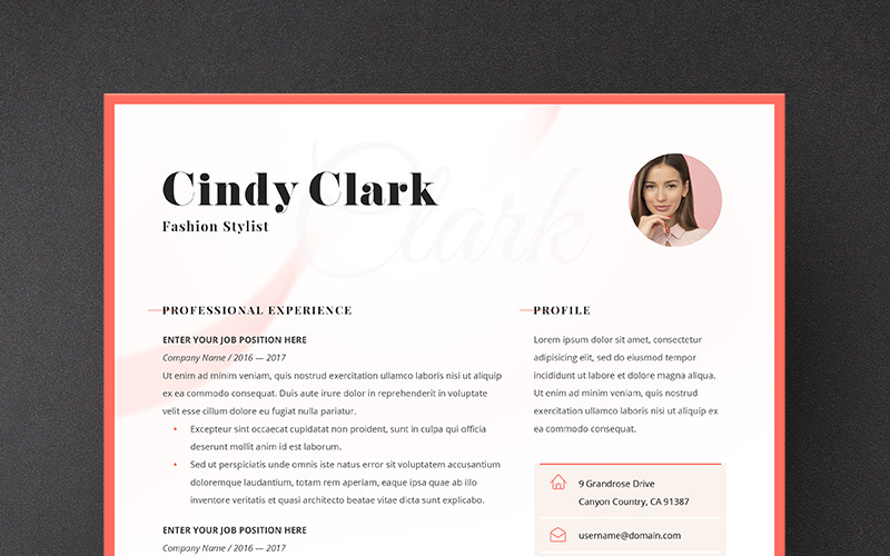 Plantilla de curriculum vitae de Cindy Clark