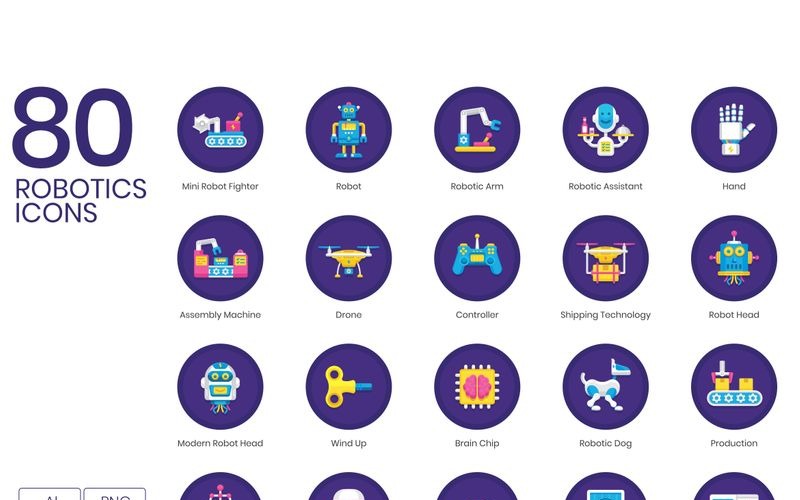 80 Robotics Icons - Orchid Series Set - TemplateMonster