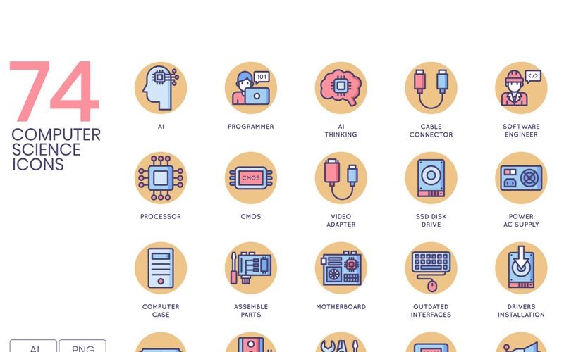 74 Computer Science Icons - Butterscotch Series Set