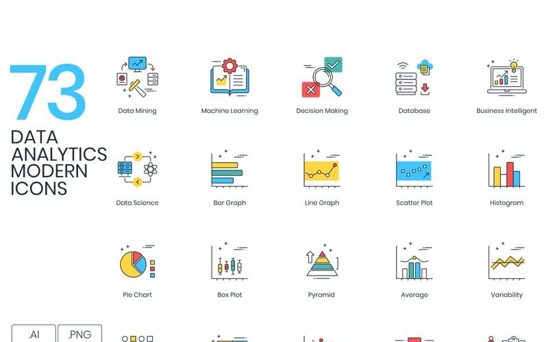 73 Data Analytics Icons - ColorPop Series Set