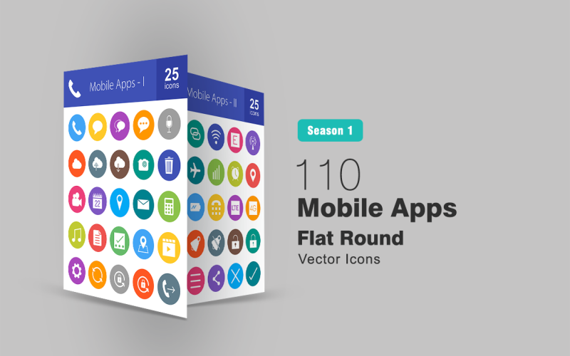 110 Mobile Apps Flat Round Icon Set #90188 - TemplateMonster