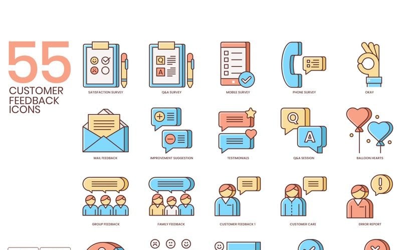 55 Customer Feedback Icons - Honey Series Set
