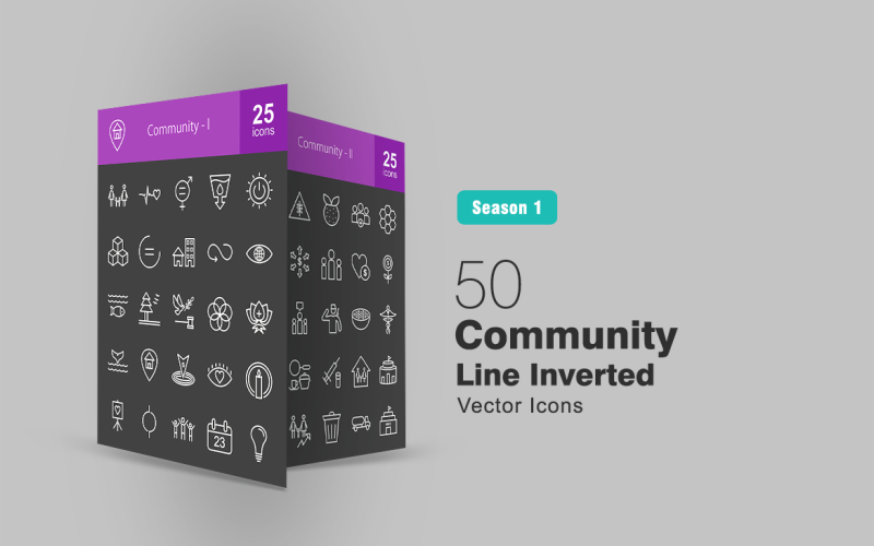 50 Community Line Inverted Icon Set #90940 - TemplateMonster