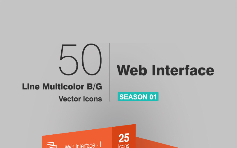 50 Web Interface Line Multicolor B/G Iconset Template #90934