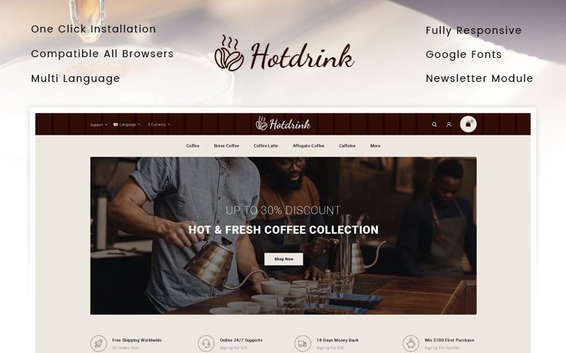 Hotdrink - Coffee Store OpenCart Template #92353