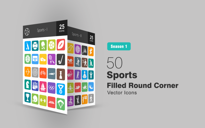 50 Sports Filled Round Corner Icon Set - TemplateMonster