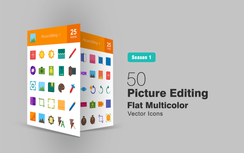 50 Picture Editing Flat Multicolor Icon Set - TemplateMonster