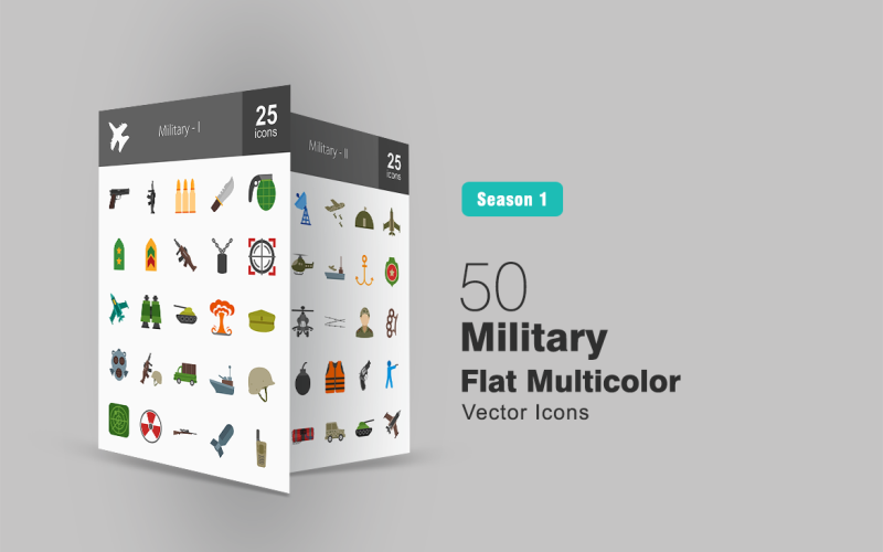 50 Military Flat Multicolor Icon Set - TemplateMonster
