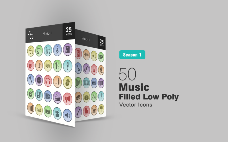 50 Music Filled Low Poly Icon Set #93744 - TemplateMonster