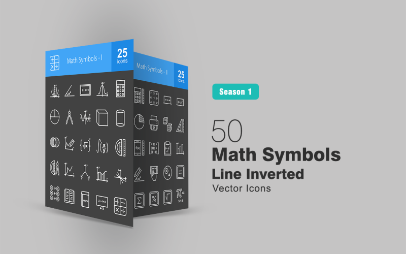 50 Math Symbols Line Inverted Icon Set - TemplateMonster