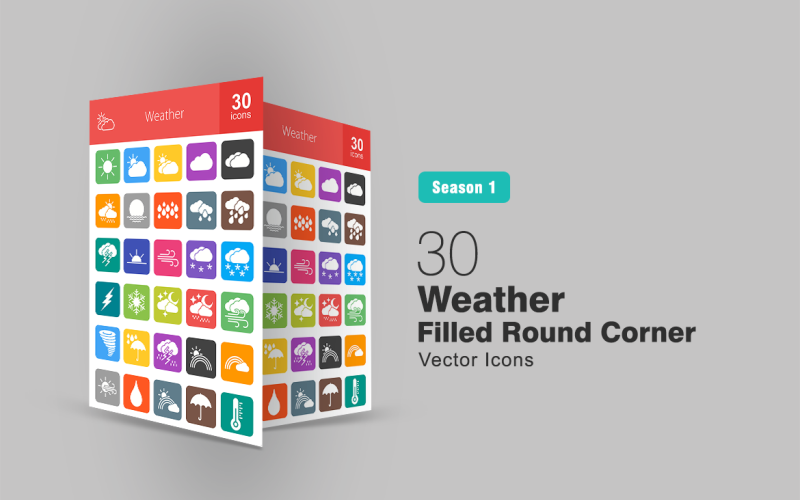 30 Weather Filled Round Corner Icon Set - TemplateMonster