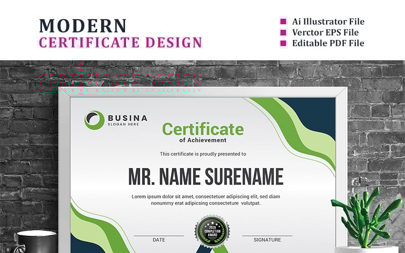 Corner Wave Certificate Template #94322 - TemplateMonster
