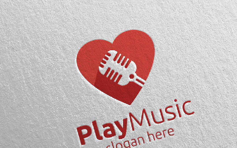 Music with Love and Microphone Concept 59 Logo Template