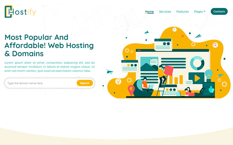 Hostify - Modello di sito Web HTML5 reattivo per hosting e nomi di dominio