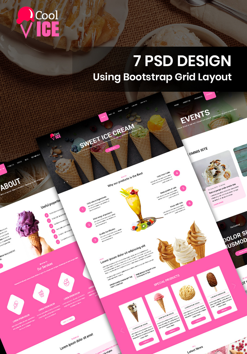 Cool Ice - Ice Cream Shop PSD Template #80382