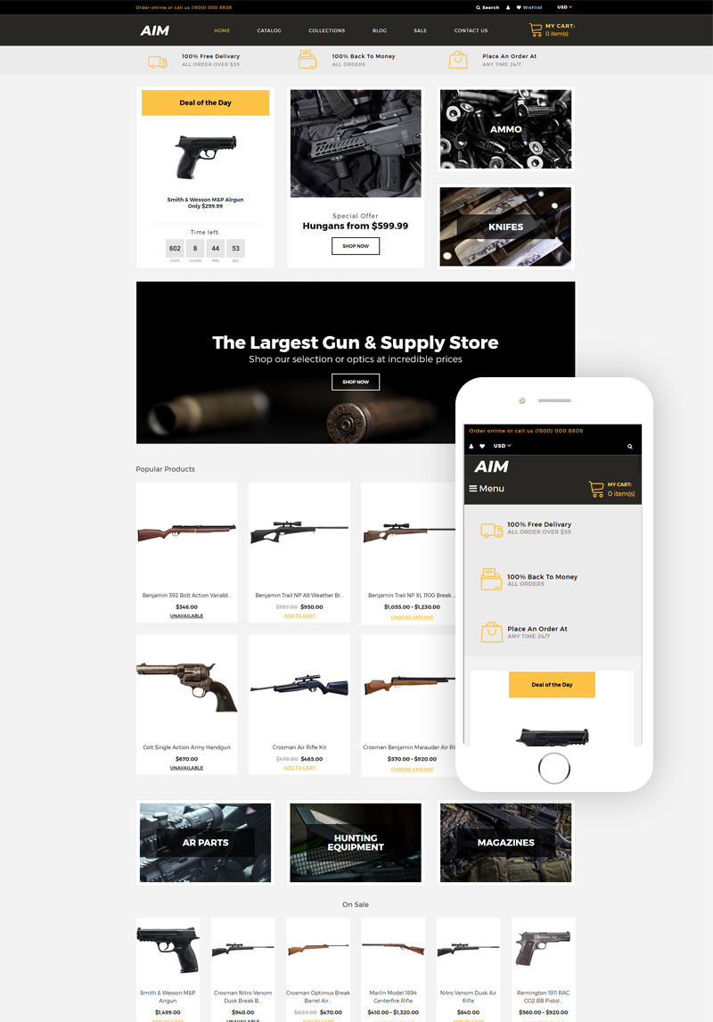 AIM - Weapon Store Modern Shopify Theme #80484