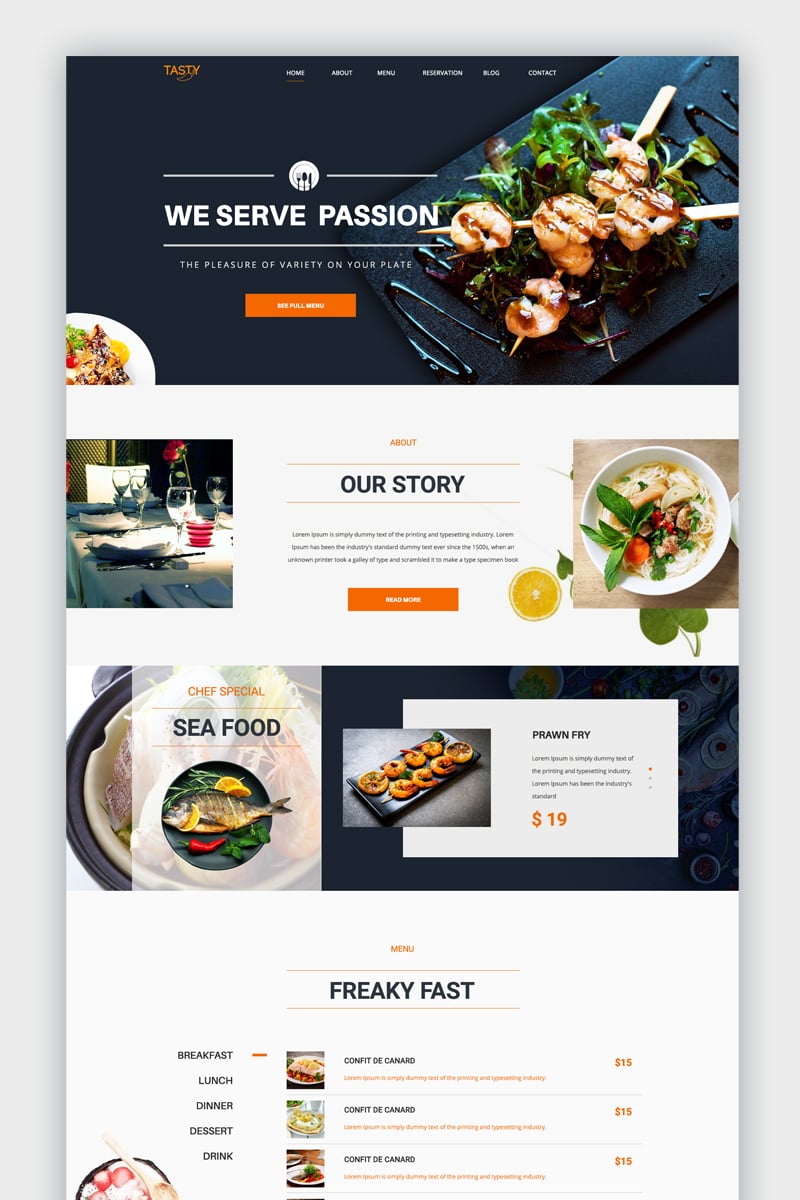 Tasty - Restaurant One Page PSD Template #82553