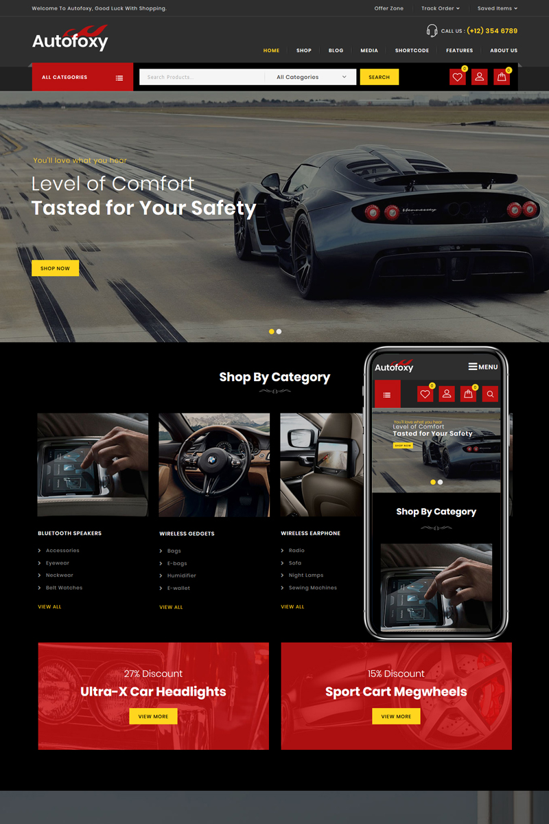 Тема магазина автозапчастей Woocommerce Autofoxy Woocommerce шаблон магазина для сайта Wordpress