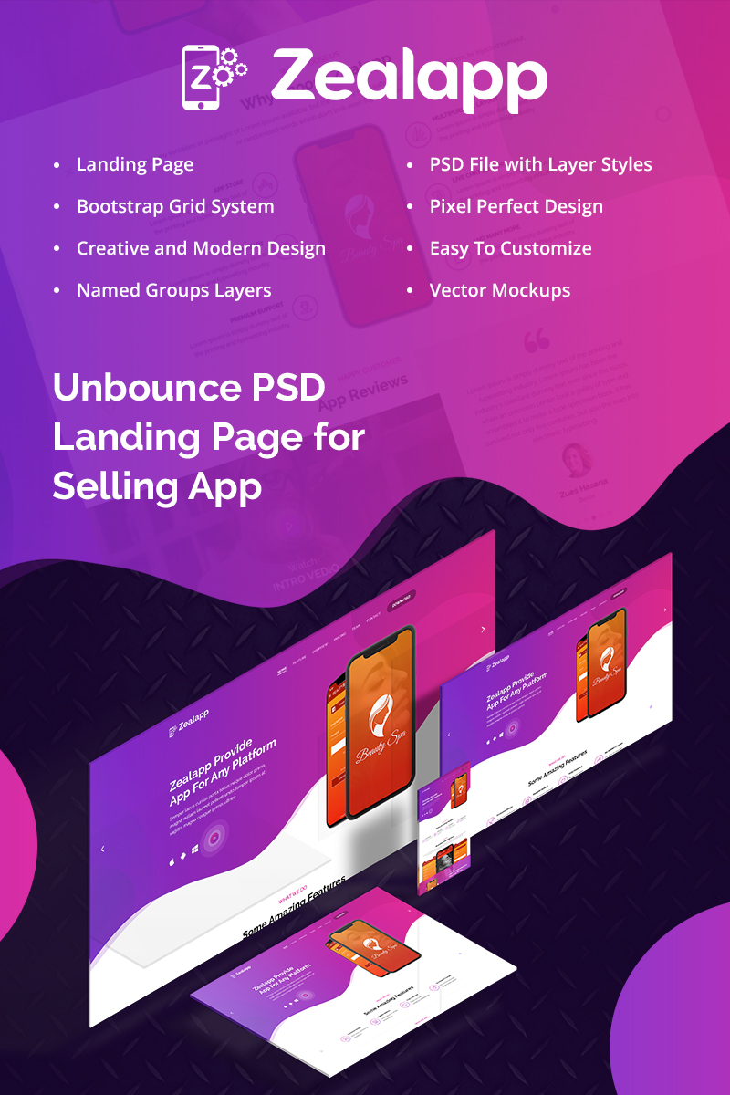 Zealapp Landing Page PSD Template #85942