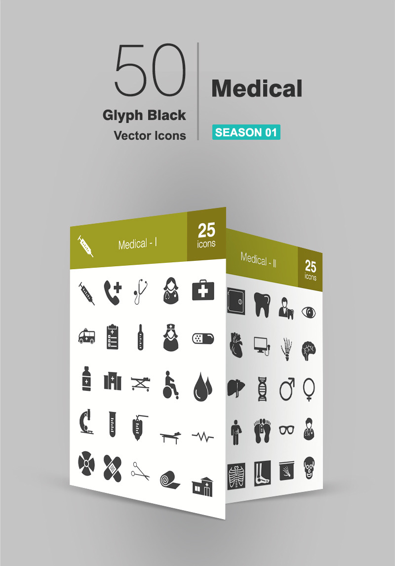 50 Medical Glyph Icons Iconset Template #89657
