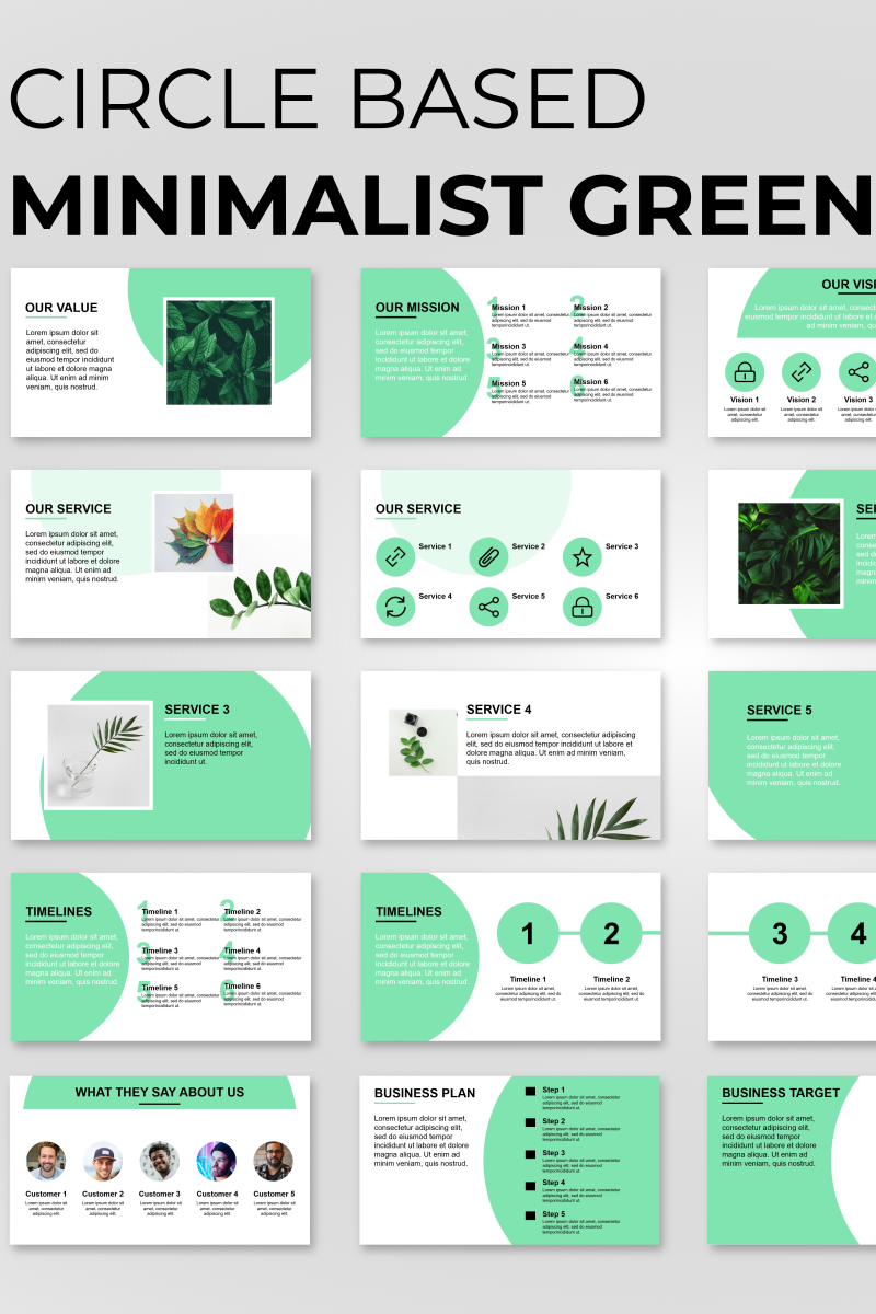 Circle Based Minimalist Green Presentation PowerPoint Template 89837