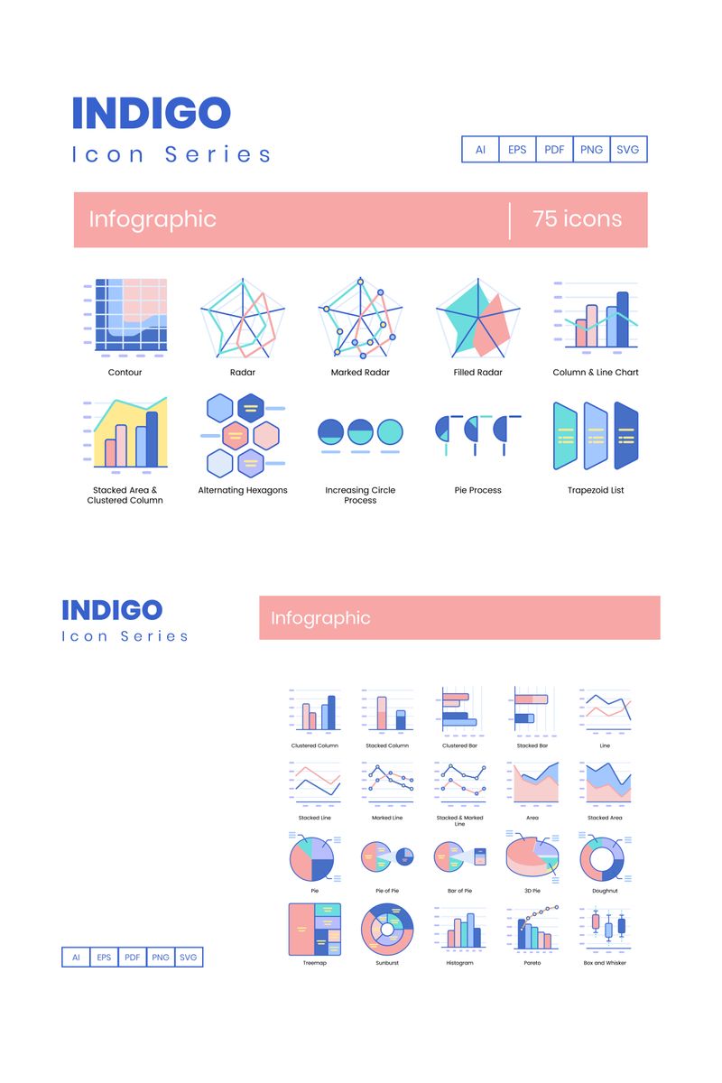 75 Infographic Icons - Indigo Series Iconset Template #89864