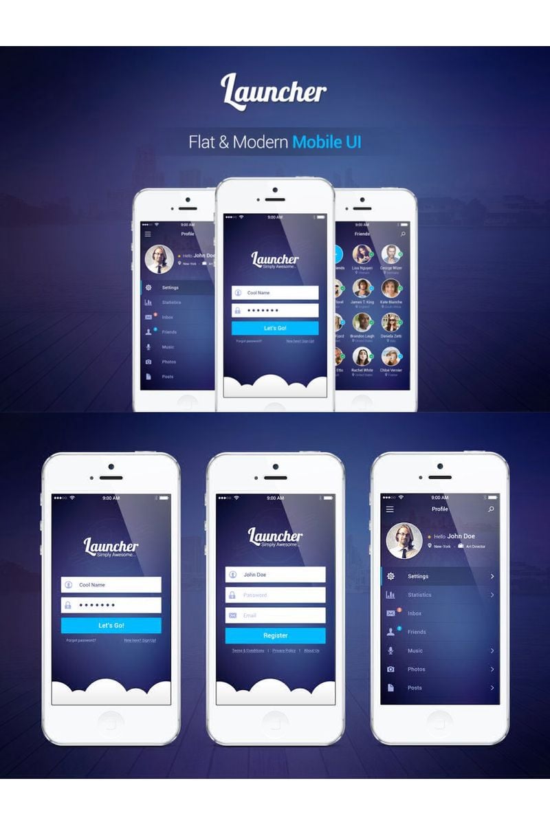 Download Launcher - Flat Mobile UI Elements - UI элементы на тему графика