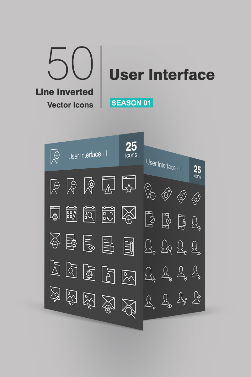 50 User Interface Line Inverted Iconset Template #90655