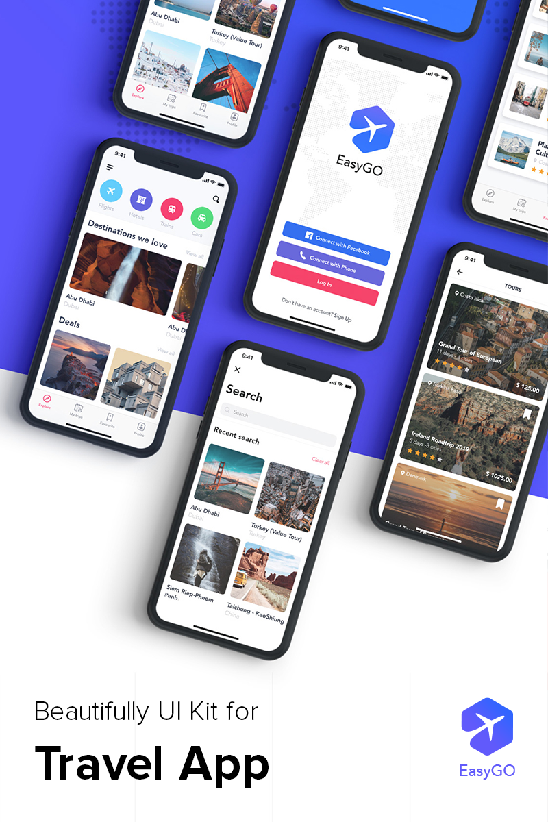 Download EasyGo - Travel App UI Kit - UI элементы на тему графика