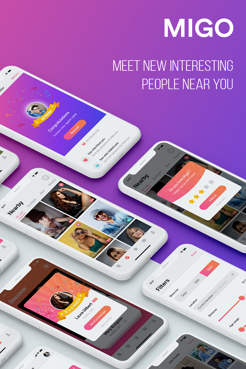 MIGO Dating Mobile UI Kit UI Elements #90750