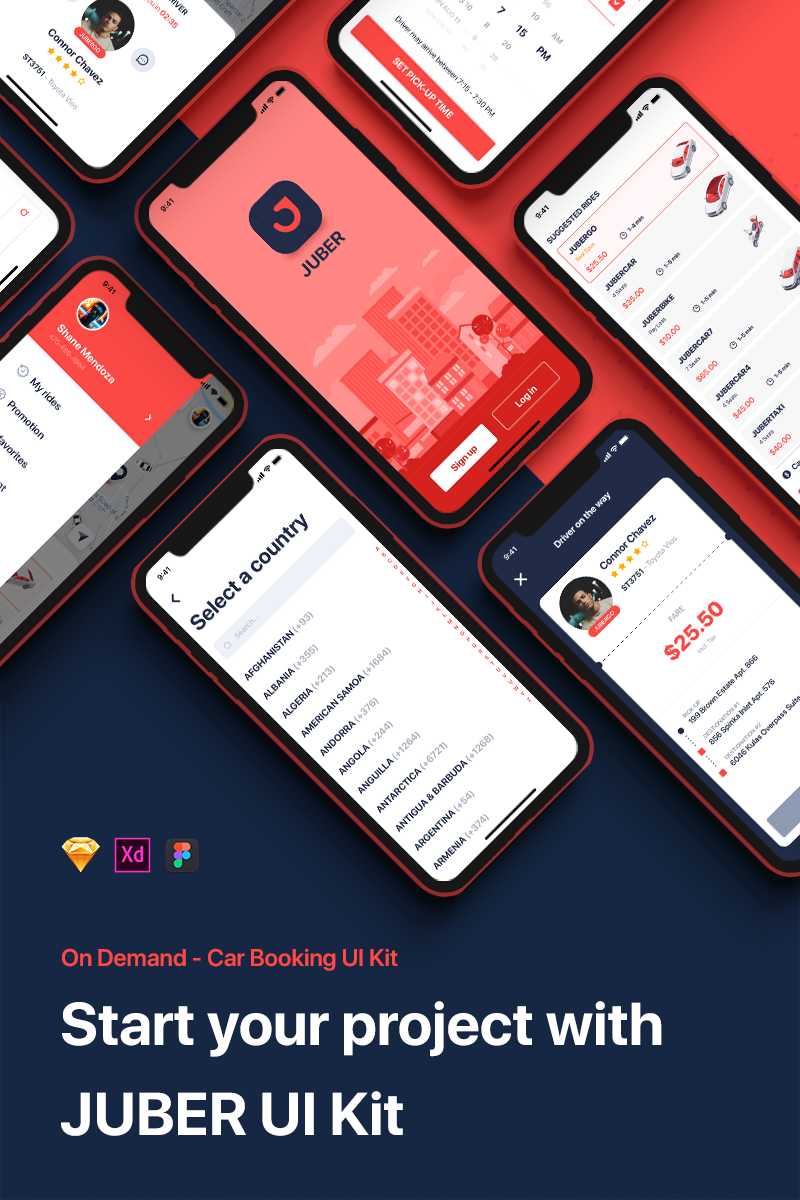 JUBER - Car Booking mobile UI Kit UI Elements #90806