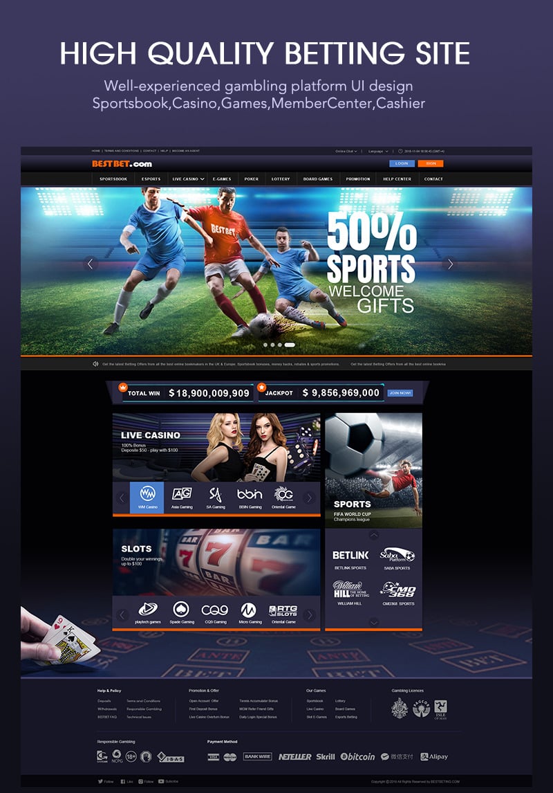 Full Gambling Site UI Design PSD Template #91210