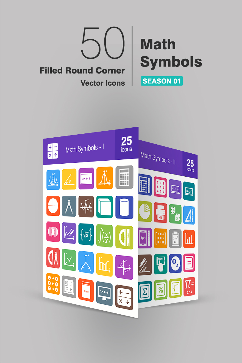 50 Math Symbols Filled Round Corner Iconset Template #91741