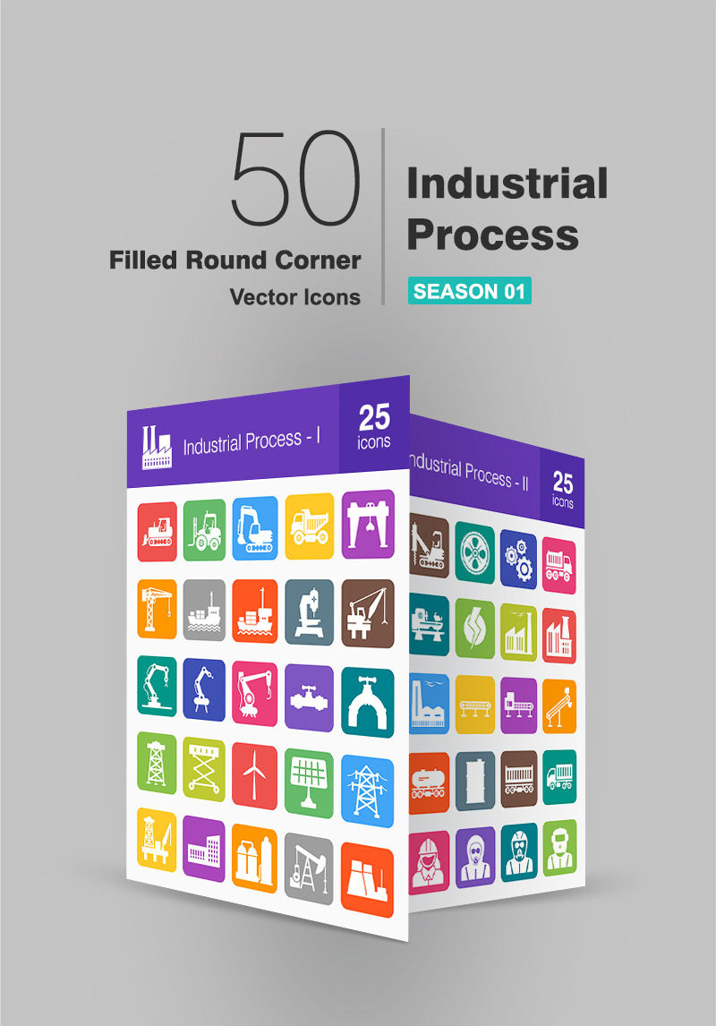 50 Industrial Process Filled Round Corner Iconset Template #92574