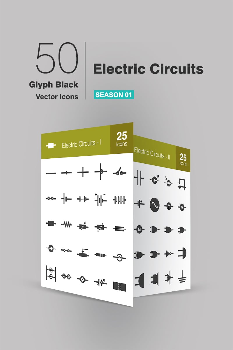 50 Electric Circuits Glyph Iconset Template #92858