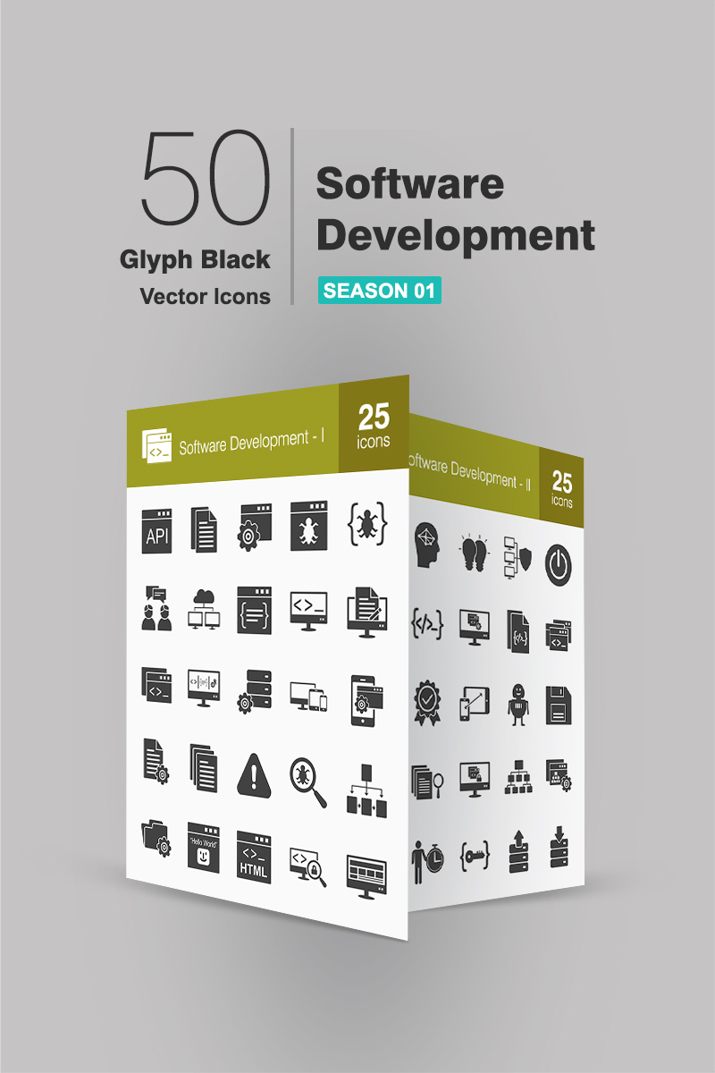50 Software Development Glyph Iconset Template #93778