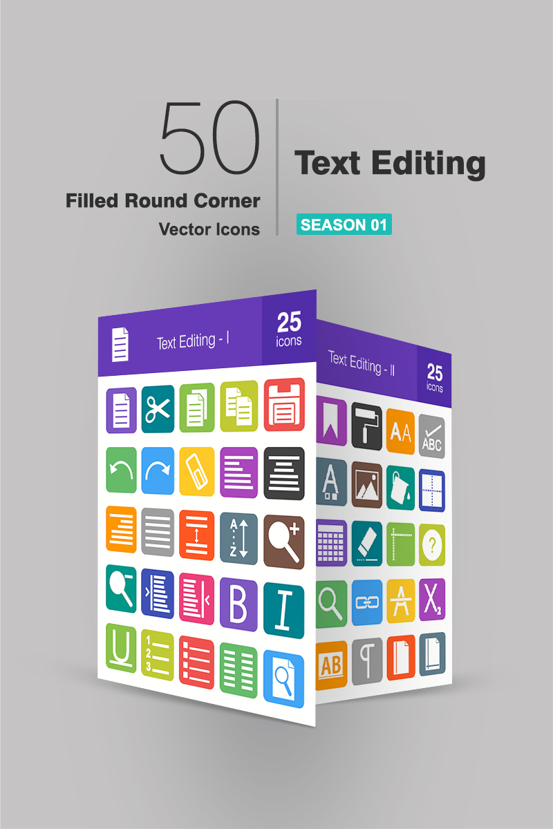 50 Text Editing Filled Round Corner Iconset Template #94160