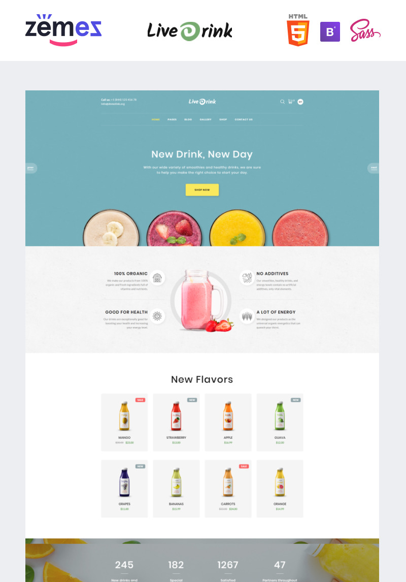 Smoothie Shop Website Template for Organic Drink Stores - TemplateMonster