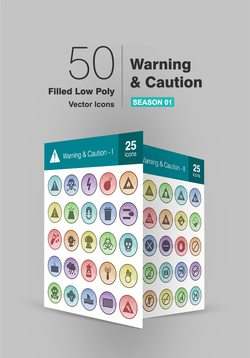 50 Warning & Caution Filled Low Poly Iconset Template #94475